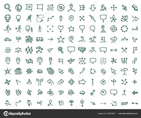 Hand Draw Map Icons Set Travel Geography And Directions Stock Vector By