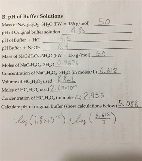 Solved B Ph Of Buffer Solutions Mass Of Nac2h3023h2o Fw
