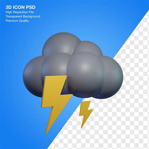 Premium Psd 3d Object Icon For Weather With Thunder Condition