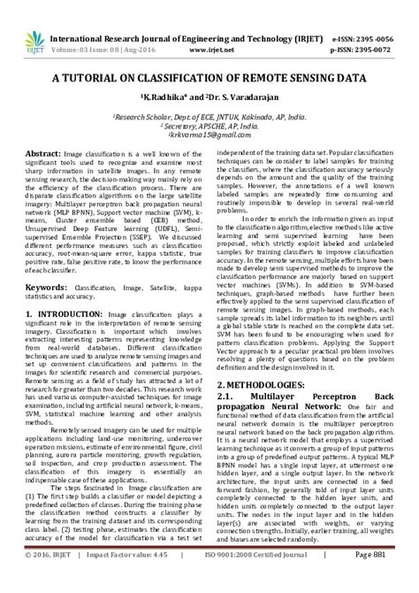 Pdf A Tutorial On Classification Of Remote Sensing Data