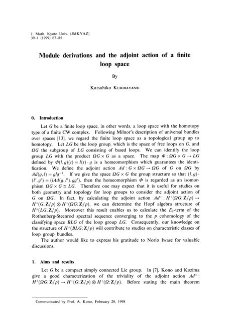 Pdf Module Derivations And The Adjoint Action Of A Finite Loop Space