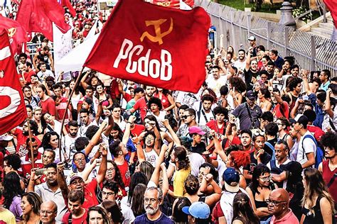 The Left Chapter Flag Of The Communist Party Of Brazil At A Rally