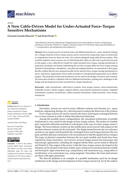 Pdf A New Cable Driven Model For Under Actuated Forcetorque