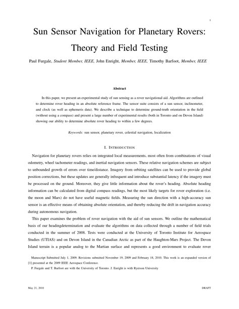 Pdf Sun Sensor Navigation For Planetary Rovers Theory And Field Testing