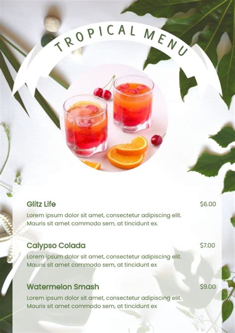 Tropical Menu Template Postermywall