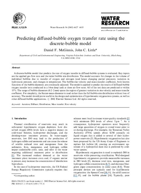 Pdf Predicting Diffused Bubble Oxygen Transfer Rate Using The