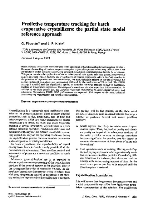 Pdf Predictive Temperature Tracking For Batch Evaporative Crystallizers The Partial State