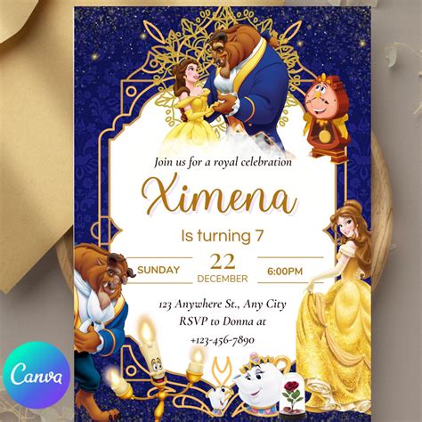 Invitación De La Bella Y La Bestia Fiesta De La Bella Y La Bestia