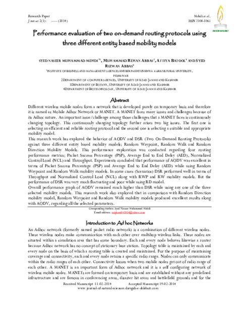Pdf Performance Evaluation Of Two On Demand Routing Protocols Using Three Different Entity