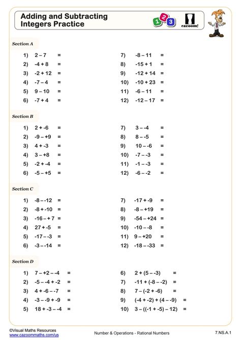 Math Adding And Subtracting Integers Worksheets Math Worksheets Printable
