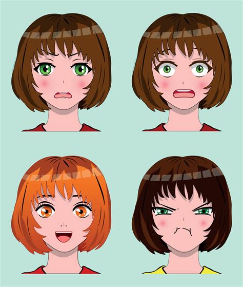 Anime Girl Face Reaction Set 15267771 Vector Art At Vecteezy