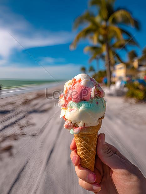 여름에는 해변을 들고 아이스크림