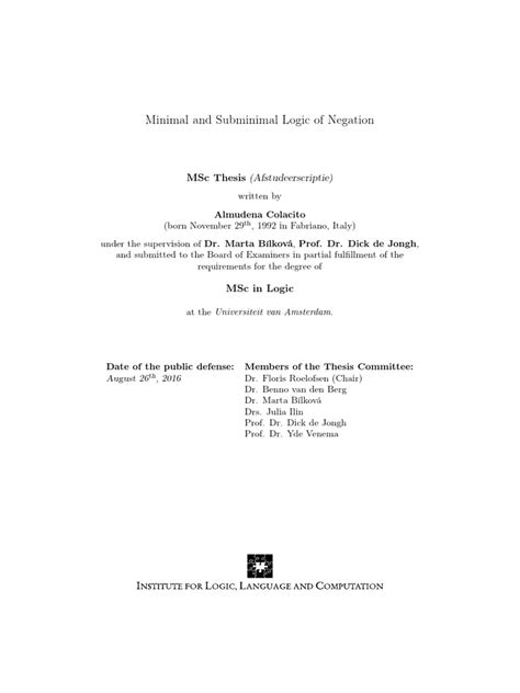 Minimal And Subminimal Logic Of Negation Pdf Contradiction