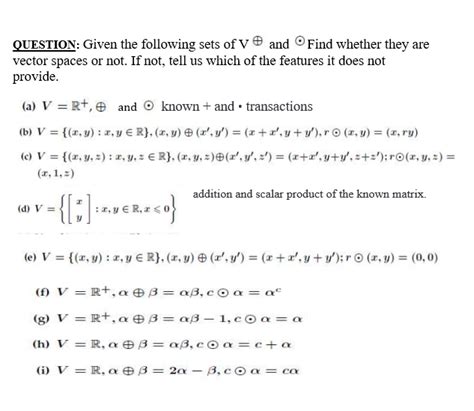 Solved QUESTION Given The Following Sets Of V And Find Chegg