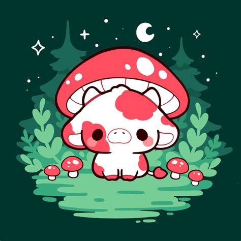 Art Print Mushroom Cow 8x8 Matte Art Print Cute Kawaii Cottage Core