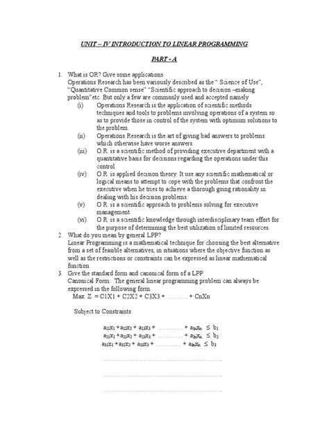 unit 4 pdf mathematical optimization linear programming