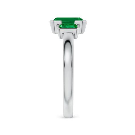 Semi Bezel Set Emerald Cut Emerald Three Stone Engagement Ring