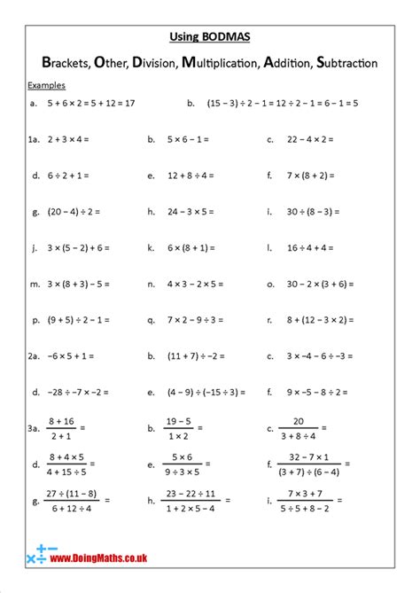 Bod Maths Worksheets
