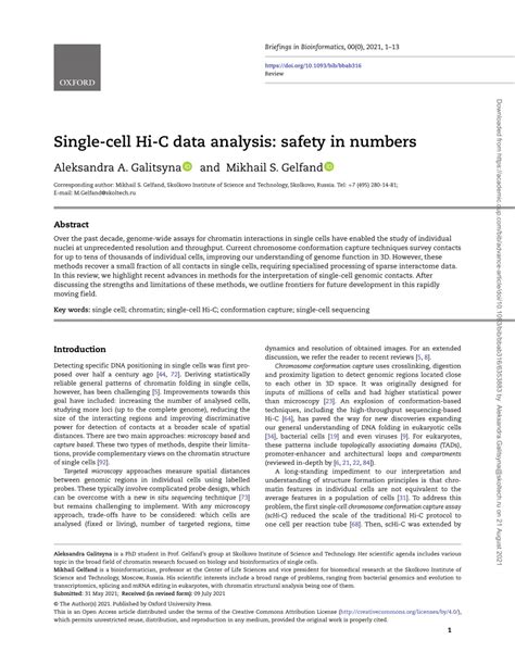 PDF Single Cell Hi C Data Analysis Safety In Numbers