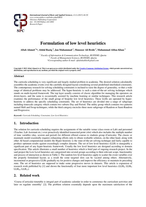 Pdf Formulation Of Low Level Heuristics