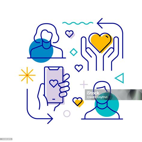 우정 관계 및 사랑 관련 디자인 요소 윤곽선 아이콘이 있는 패턴 디자인입니다 다채로운 벡터 일러스트레이션 공유 개념에 대한 스톡 벡터 아트 및 기타 이미지 Istock