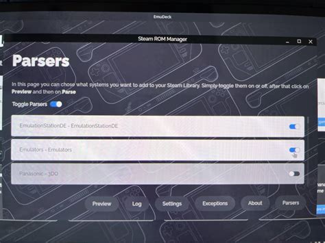 steam rom manager parsers configuration menu not showing r emudeck