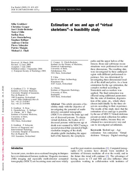 Pdf Estimation Of Sex And Age Of “virtual Skeletons”a Feasibility Study