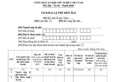 What Is The Licensing Fee Declaration Form Form 01lpmb In Vietnam