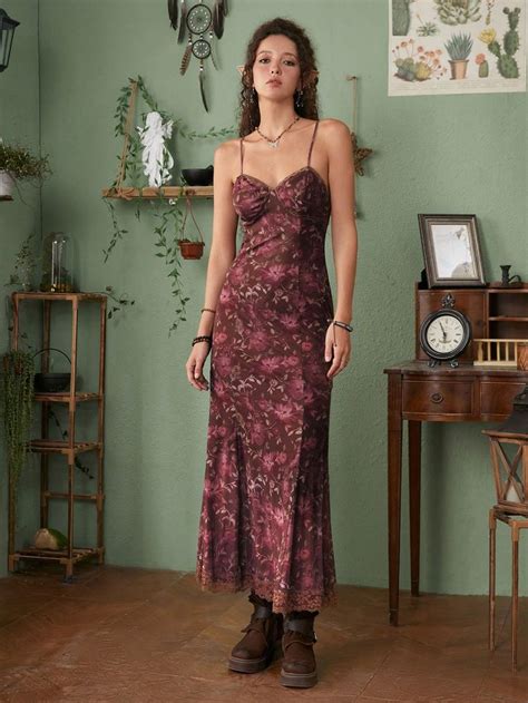 Romwe Fairycore Floral Print Cami Dress Trending Fashion Outfits