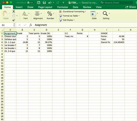 Grade Tracker Excel