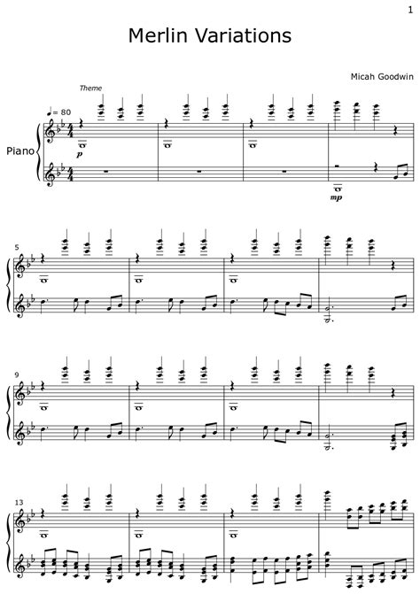 Merlin Variations Sheet Music For Piano