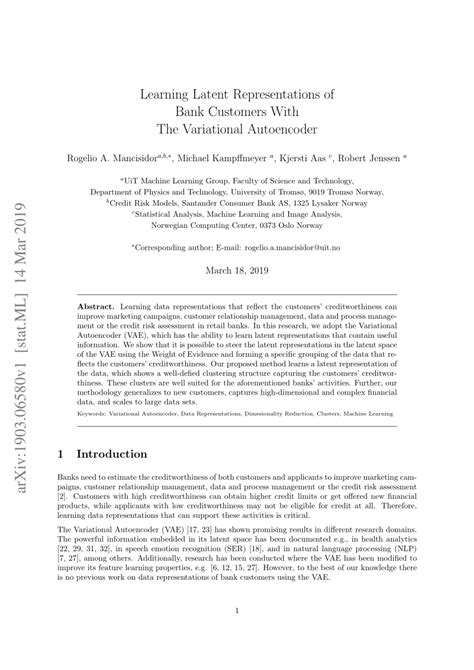 pdf learning latent representations of bank customers with the variational autoencoder