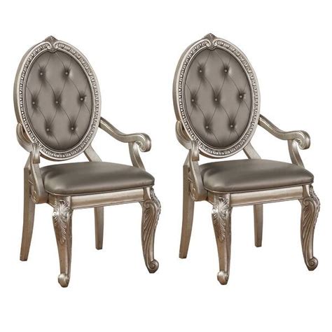 Keplinger Grey And Antique Silver Tufted Back Arm Chairs Set Of 2