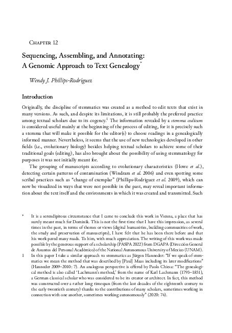 Pdf Sequencing Assembling And Annotating A Genomic Approach To Text Genealogy