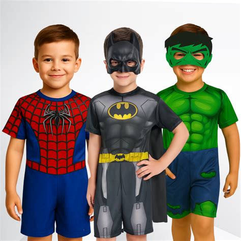 Roupa Fantasia De Super Herói Infantil Masculino Com Máscara Envio