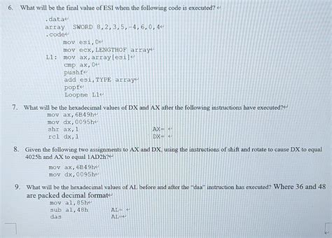 solved 1 what is the value of ax after the following