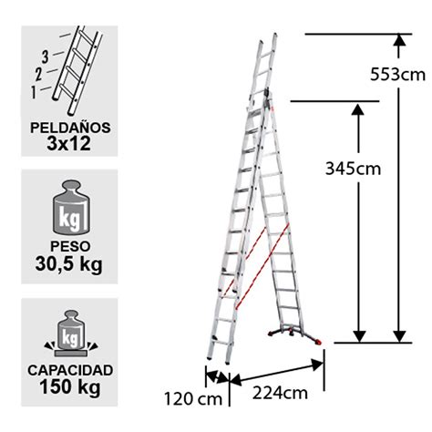 Escalera Aluminio Tijera Telescopica 3x12 PeldaÑos Hailo