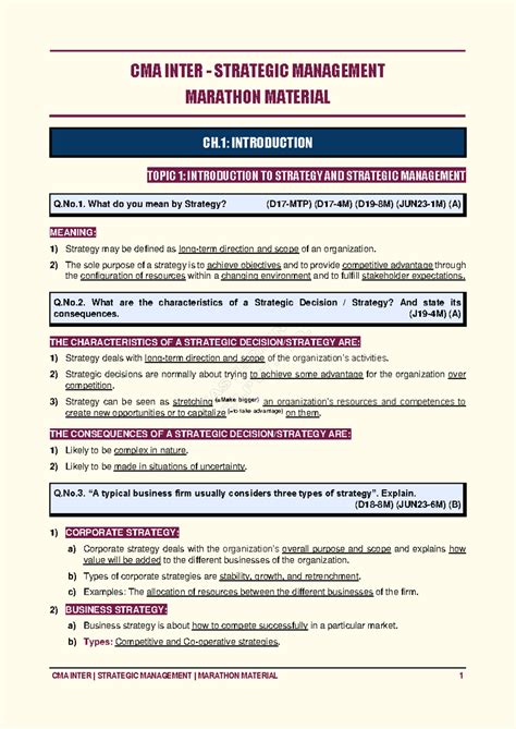 Cma Inter Strategic Management Marathon Material Ch1 Introduction To