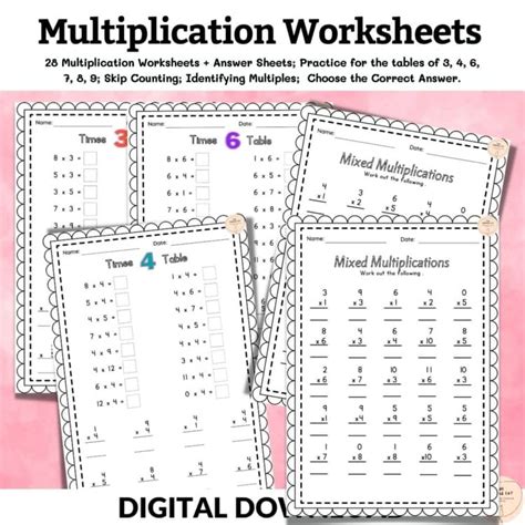 2nd And 3rd Grade Multiplication Worksheets Tables Of 3 4 6 7 8 And 9