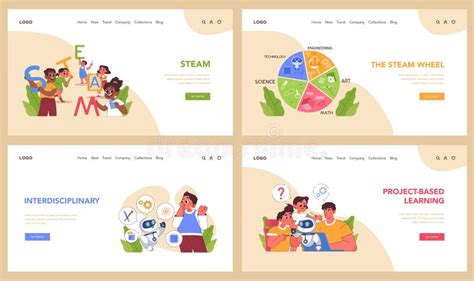 Stem Education Web Banner Or Landing Page Set Schoolers Gaining Stock Vector Illustration Of