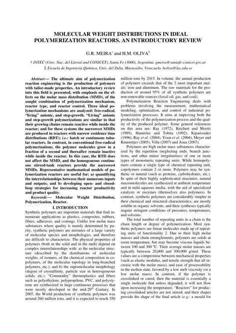 pdf molecular weight distributions in ideal polymerization reactors