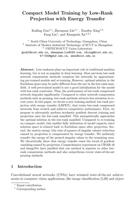 compact model training by low rank projection with energy transfer deepai