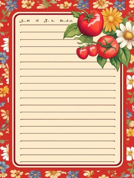 Premium Photo A Red Floral Lined Notepad With A Cherry And Daisies Border Generative Ai