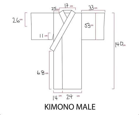 A Drawing Of The Kimono Male With Measurements For Each Side And Top