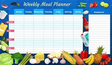 Horario Del Planificador De Comidas Semanal Plan De Alimentos De La