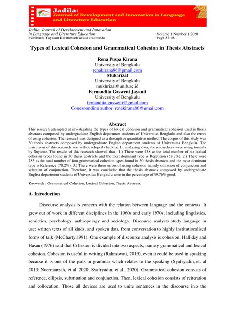 Pdf Types Of Lexical Cohesion And Grammatical Cohesion In Thesis