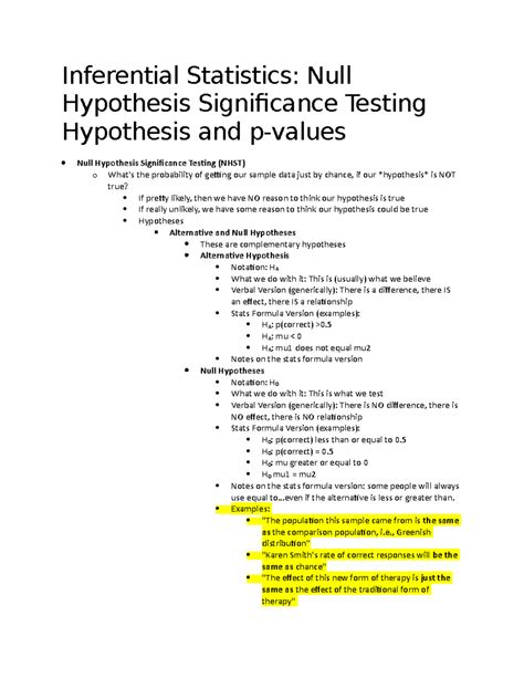6 Inferential Statistics Null Hypothesis Significance Testing And P