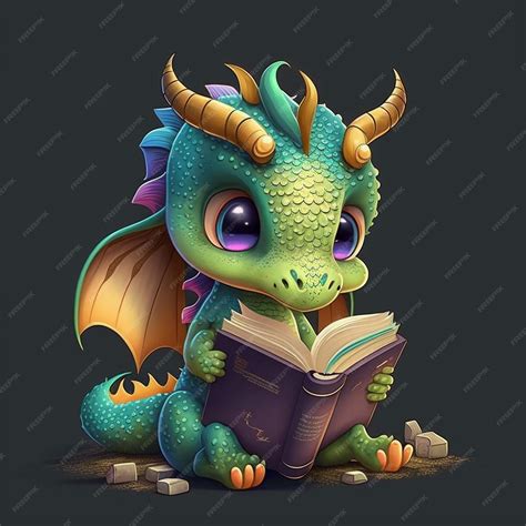 Premium Ai Image Dragon Reading A Book Vector Illustration