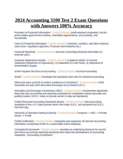 2024 Accounting 3100 Test 2 Exam Questions With Answers 100 Accuracy Exams Accounting Docsity