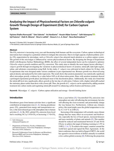 Analyzing The Impact Of Physicochemical Factors On Chlorella Vulgaris Growth Through Design Of
